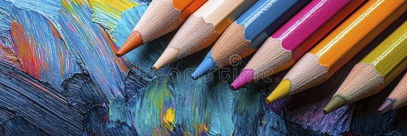 Colored Pencils on a Background of Paint Strokes Symbolize Creativity ...