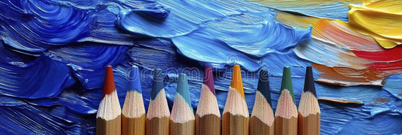 Colored Pencils on a Background of Paint Strokes Symbolize Creativity ...