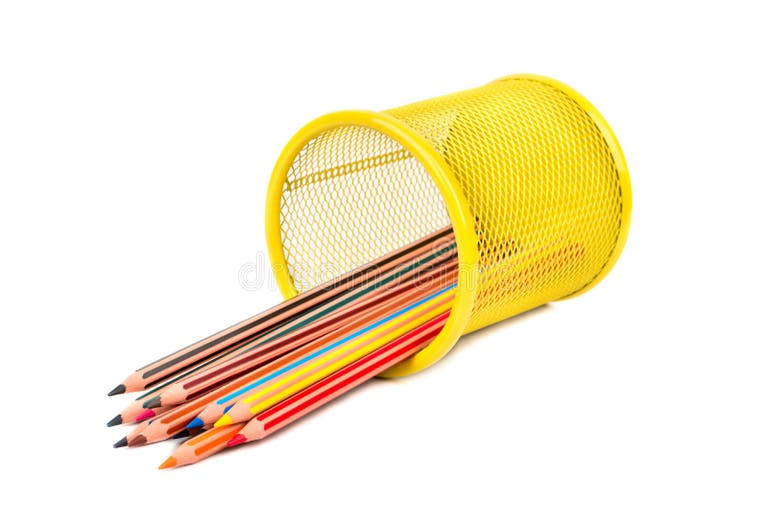 Colored pencils in basket stock photo. Image of crayon - 100661138