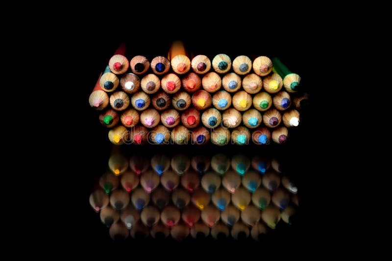 Colored Pencils on Black Reflection Stacked Education School Kids Art ...