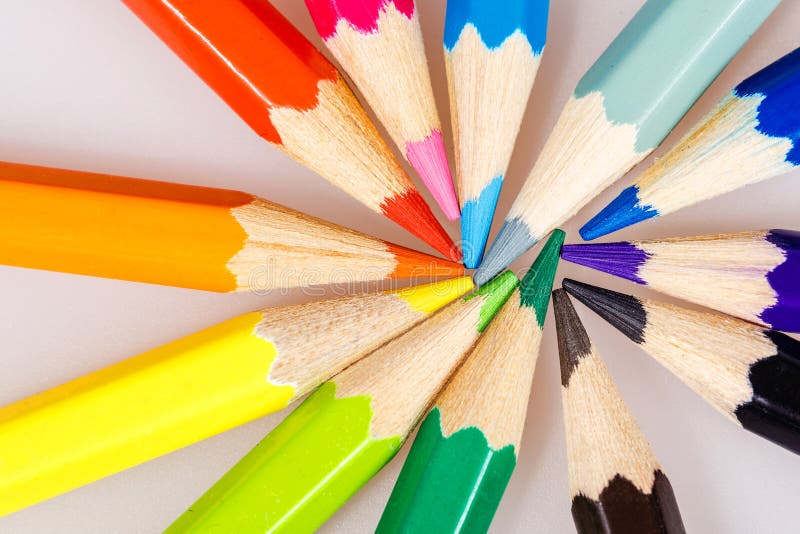 Colored Pencils and Color Chart of All Colors Stock Photo - Image of ...