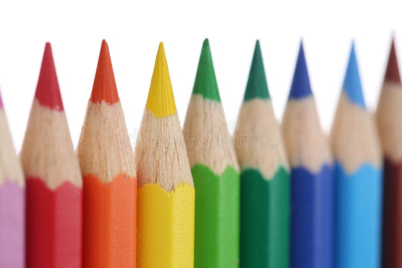 Colored Pencils in a Row, Isolated Stock Image - Image of idea, paint ...