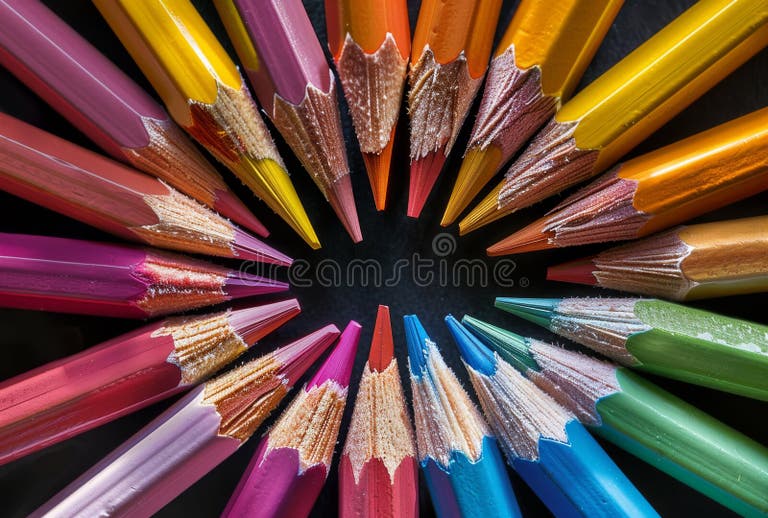 Colored Pencils in Circle. a Multicolored Pencils Arranged Stock Photo ...