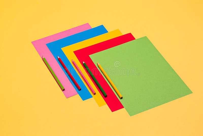 Colored Pencils and Colour Paper Stock Photo - Image of crayon, green ...