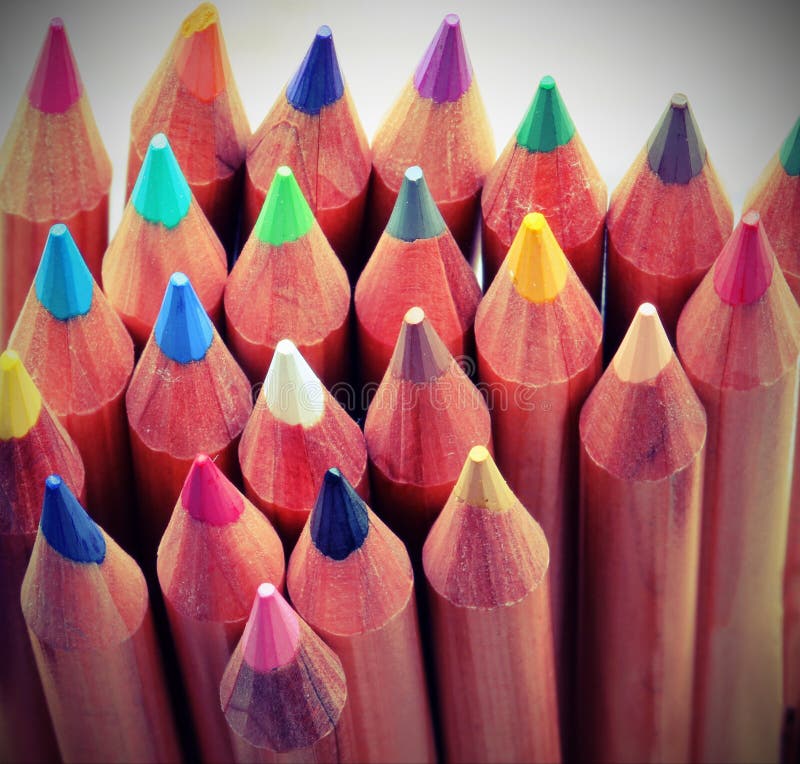 Colored Pencils in the Elementary School Class Stock Photo - Image of ...