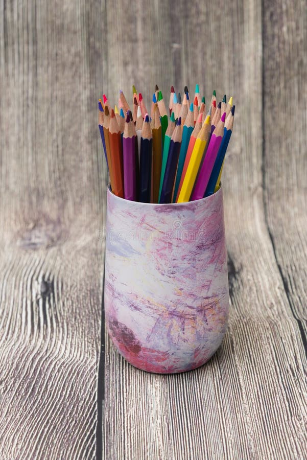Colored Pencils in a Glass Art Drawing Group Sharp Stock Photo - Image ...