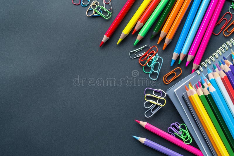 Colored Pencils on Grey Background Desk, Perfect for Web Banner AI ...