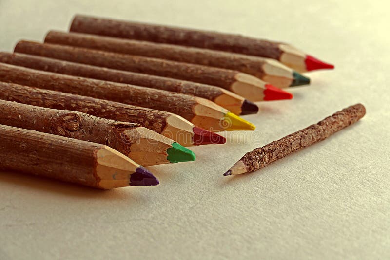 Colored Pencils Handmade from Branches of Trees 5 Stock Photo - Image ...