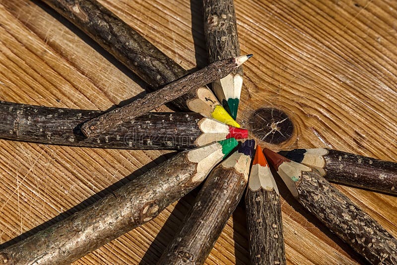 Colored Pencils Handmade Branches Trees 2 Stock Photos - Free & Royalty ...