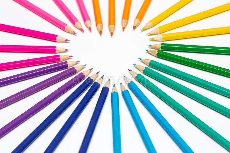 Colored Pencils in Heart Shape on White Stock Image - Image of bright ...