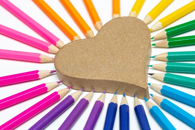 Colored Pencils in Heart Shape on White Stock Photo - Image of educate ...