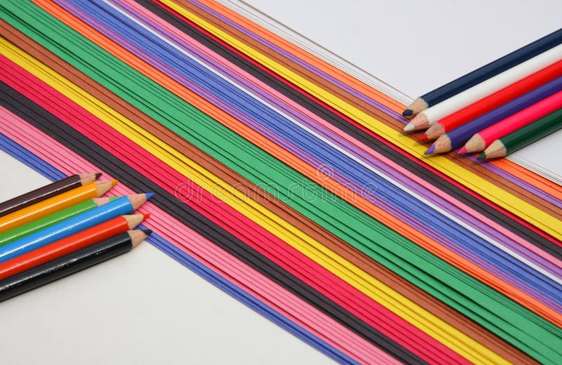Colored papers and Pencils stock image. Image of isolated - 20853673