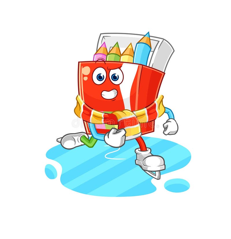 Colored Pencils Ice Skiing Cartoon. Character Mascot Vector Stock ...