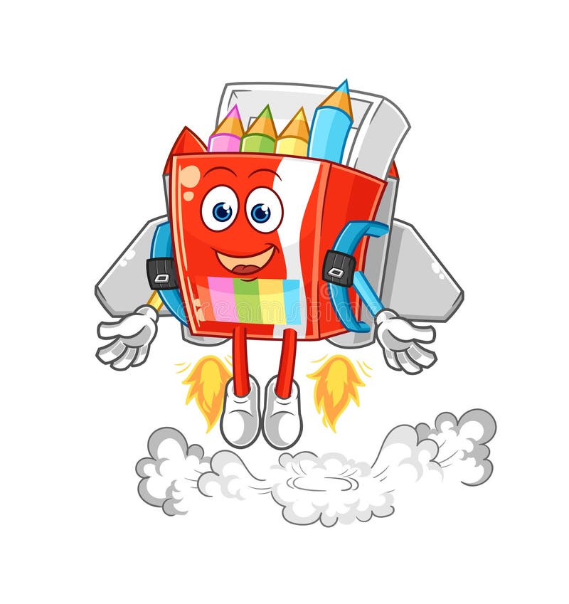 Colored Pencils with Jetpack Mascot. Cartoon Vector Stock Vector ...