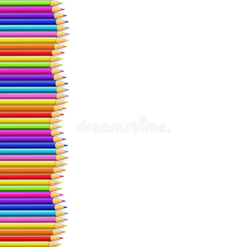 Colored Pencils Left Side Line in Shape of Wave, Multicolored Border ...