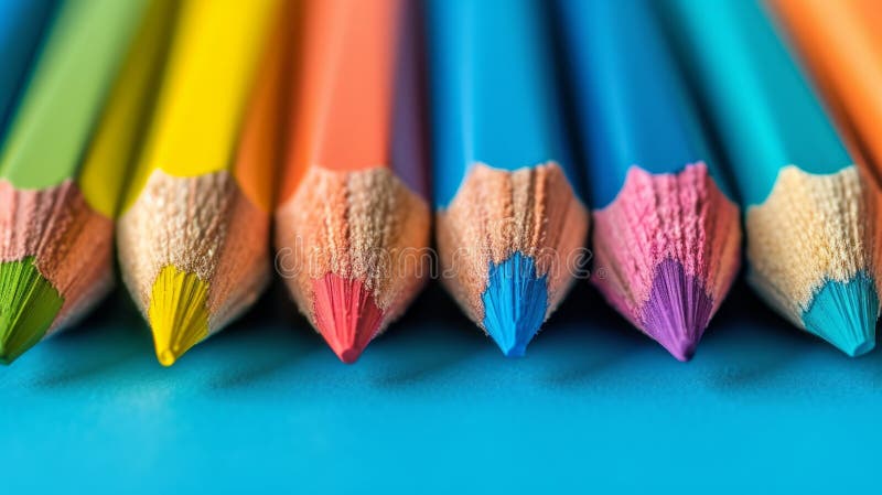 Colored Pencils Lie in a Row on a Bright Minimalistic Background Stock ...