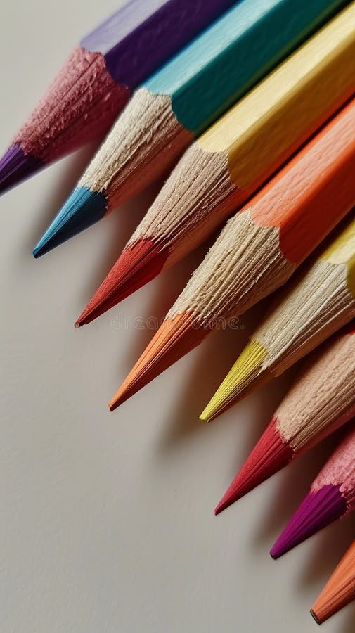 Colored Pencils Lined Up in a Row, Organized Array of Vibrant Drawing ...