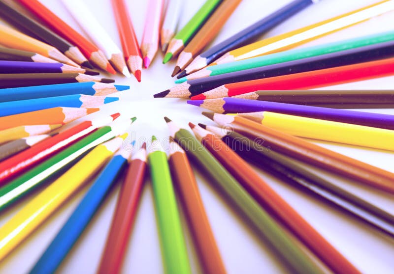 Colored Pencils Lying in a Circle for Drawing Stock Photo - Image of ...