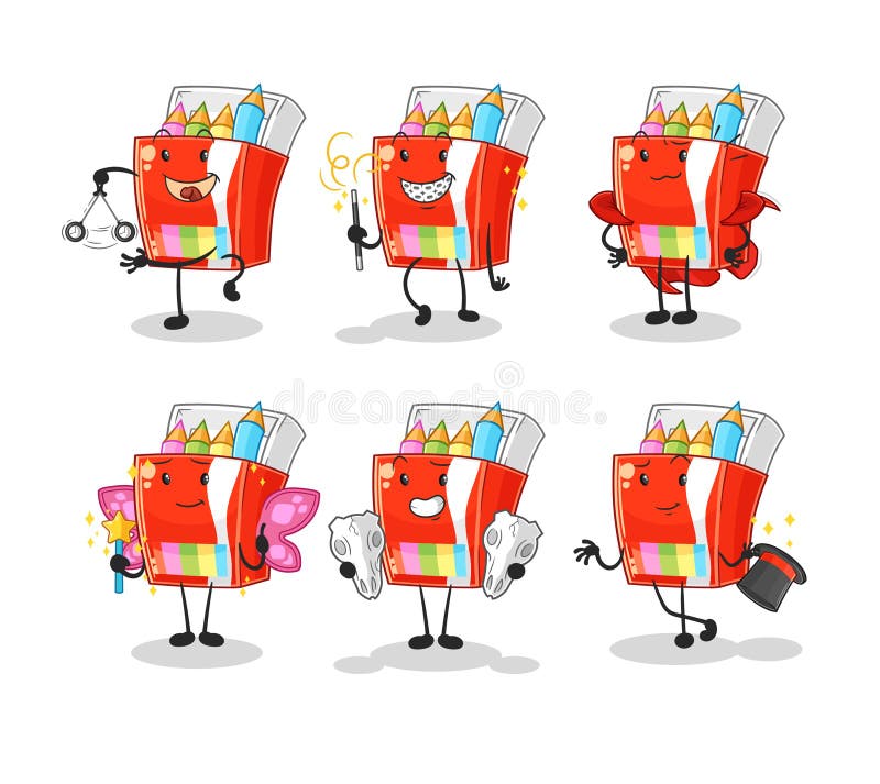 Colored Pencils Magic Group Character. Cartoon Mascot Vector Stock ...