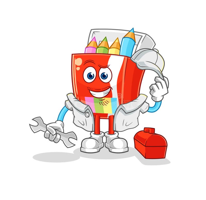 Colored Pencils Mechanic Cartoon. Cartoon Mascot Vector Stock ...