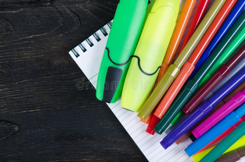 Colored Pencils and a Notebook Stock Photo - Image of notebook, blue ...