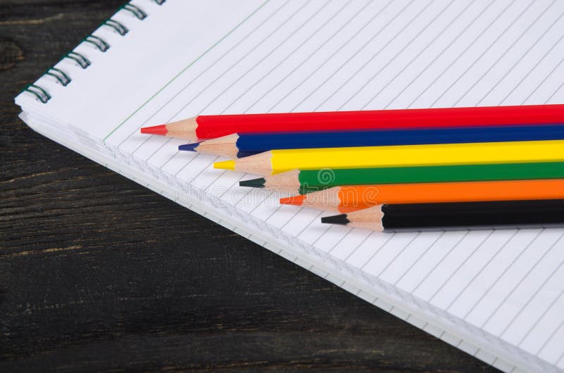 Colored Pencils and a Notebook Stock Image - Image of empty, college ...