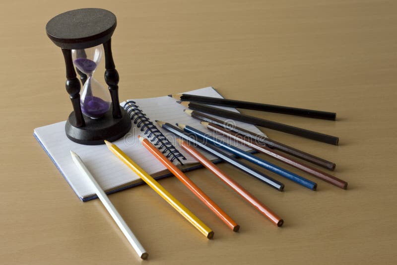 Colored Pencils, Notes and a Timer Stock Image - Image of green ...
