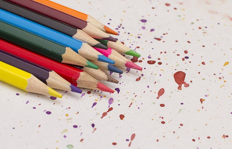 Colored pencils on paper stock photo. Image of bright - 68816396