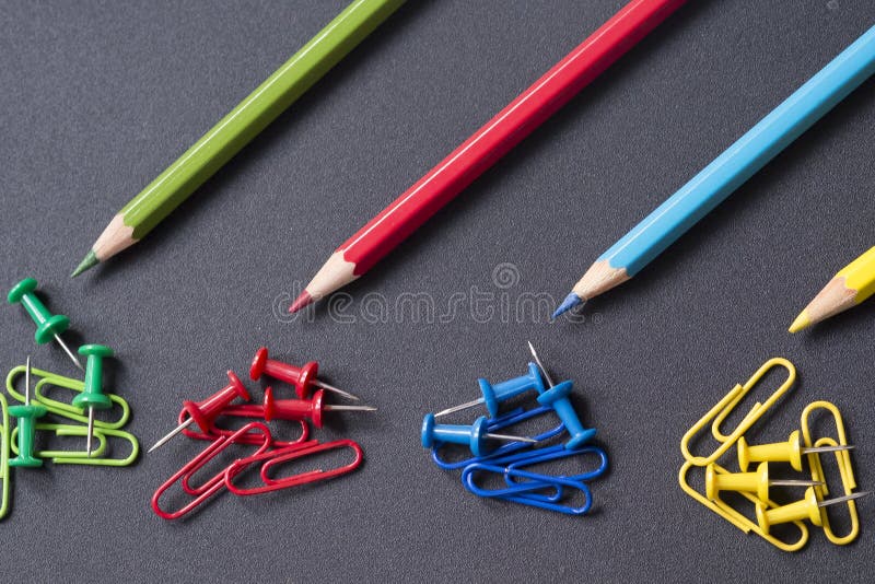 Colored Pencils and Paper Clips Stock Image - Image of paper, clip ...