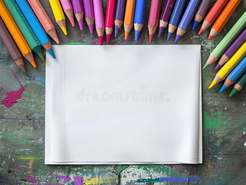 Colored Pencils and Paper stock image. Image of generated - 378076301