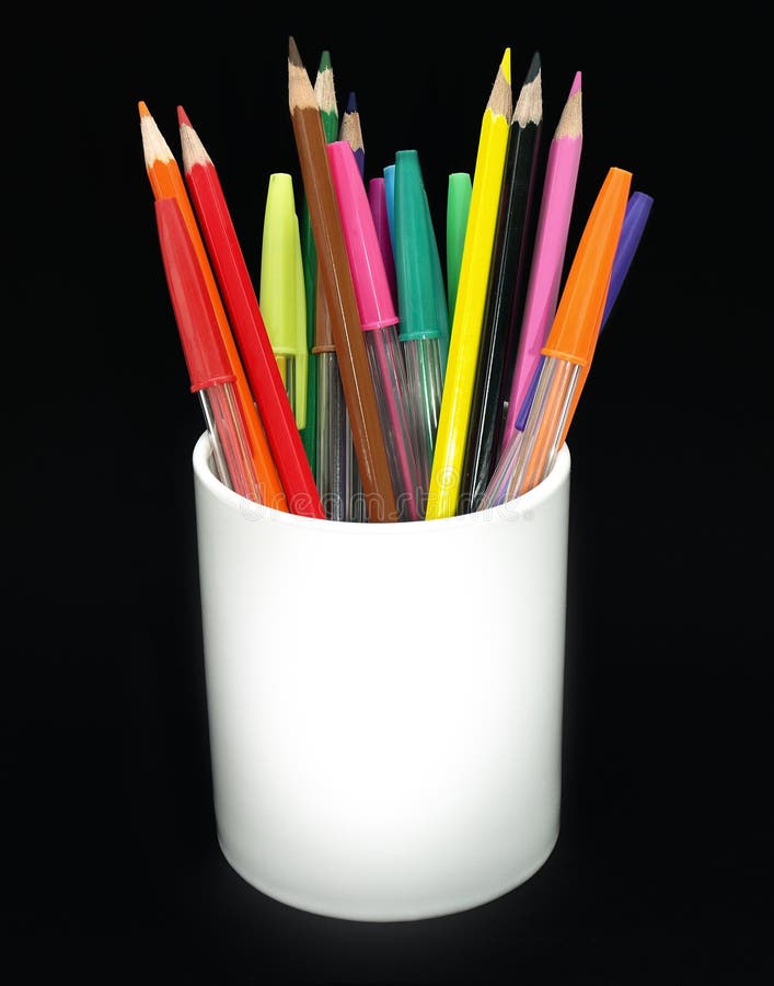 Colored Pencils And Pens In A Jar Royalty Free Stock Photography ... Colored Pencils And Pens In A Jar Royalty Free Stock Photography ...