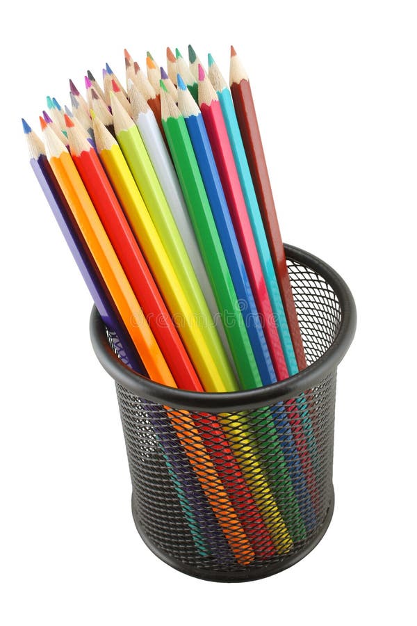 Colored Pencils in Pot Isolated Stock Photo - Image of pencil, locked ...