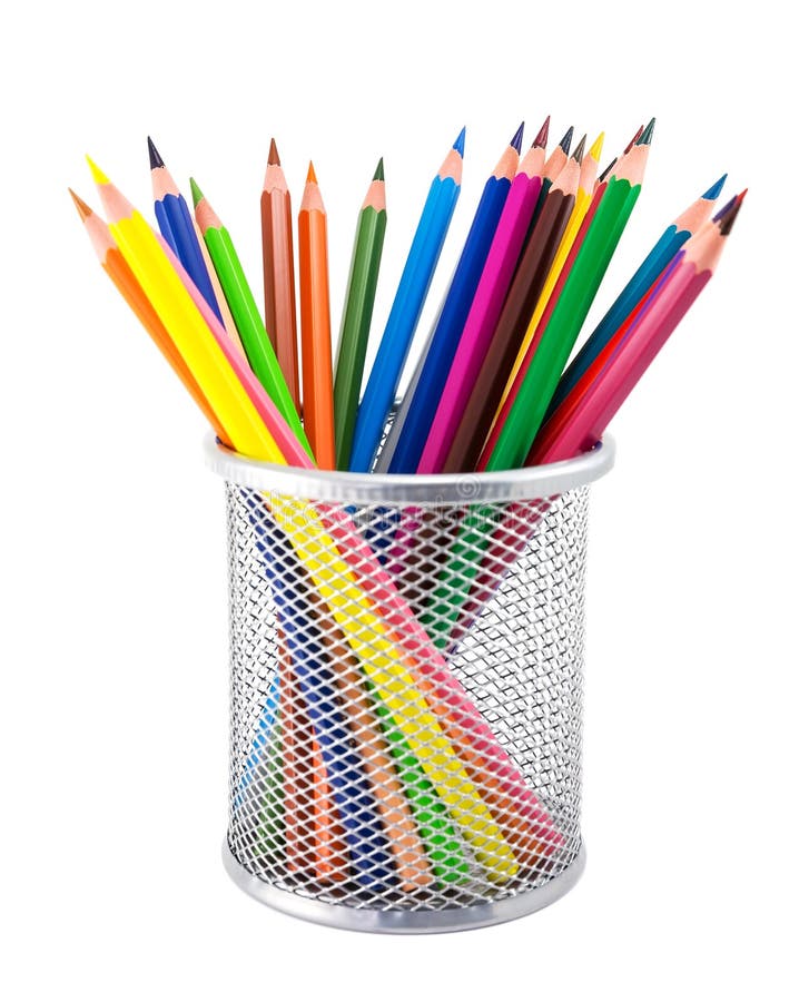 Colored pencils in pot stock photo. Image of background - 44402020