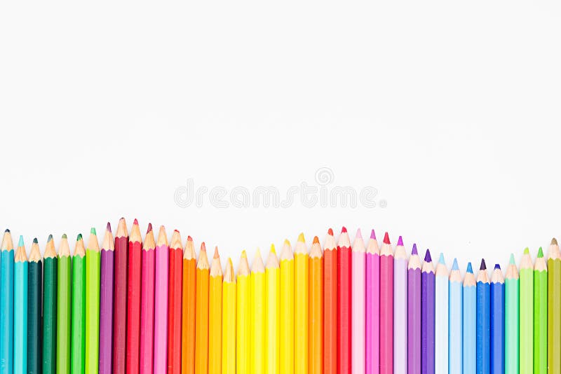 Colored Pencils in Rainbow Order on White Background. Stock Image ...