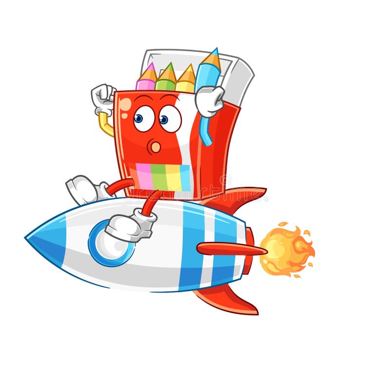 Colored Pencils Ride a Rocket Cartoon Mascot Vector Stock Illustration ...