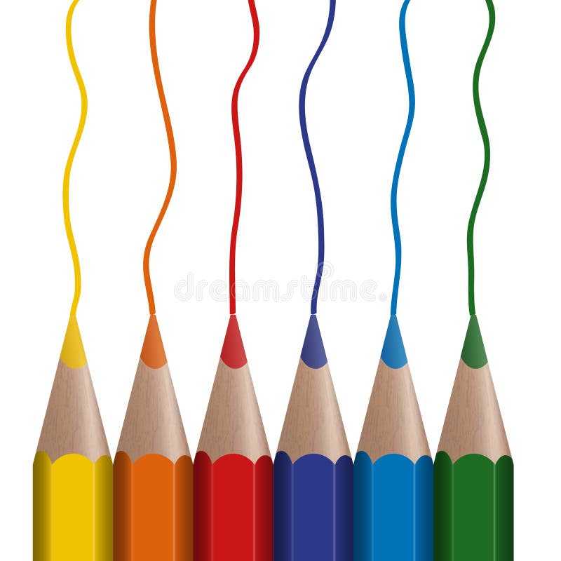 6 colored pencils in a row stock vector. Illustration of creative ...
