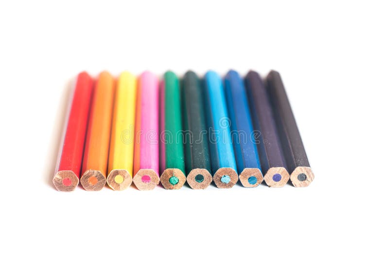 Colored Pencils in a Row, on White Background Stock Photo - Image of ...