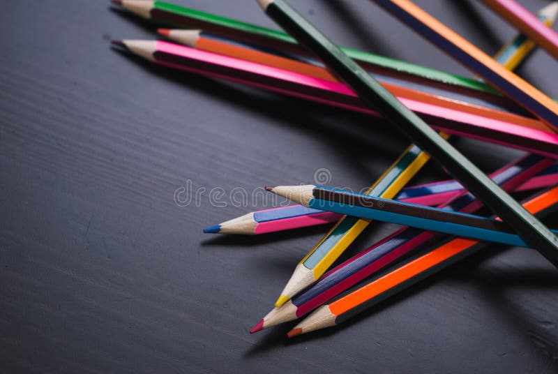 Colored Pencils Scattered on the Desk Stock Image - Image of crayons ...