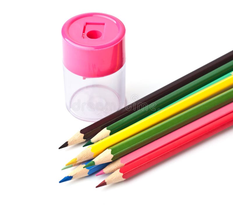 Colored Pencils and Sharpener Stock Image - Image of isolated ...