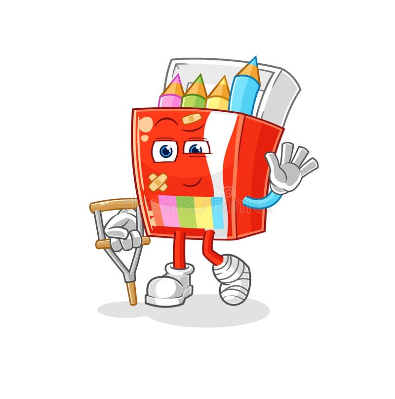 Colored Pencils Sick with Limping Stick. Cartoon Mascot Vector Stock ...