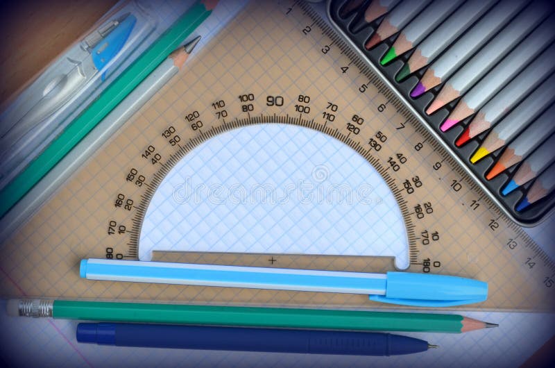 Colored pencils stock image. Image of protractor, occupation - 56857385