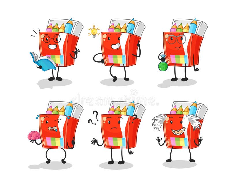 Colored Pencils Thinking Group Character. Cartoon Mascot Vector Stock ...