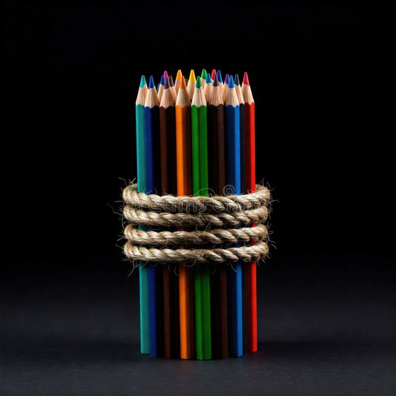 Colored Pencils Tied with a Rough Rope. Stock Photo - Image of design ...