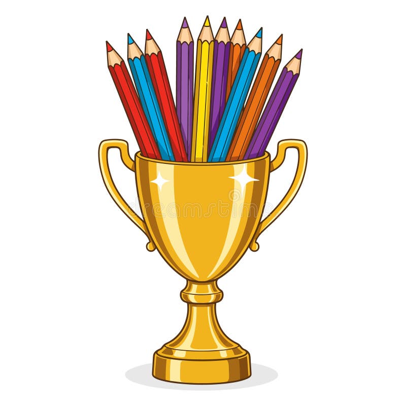 Colored Pencils in Trophy Cup Illustration, Award for Creativity Vector ...