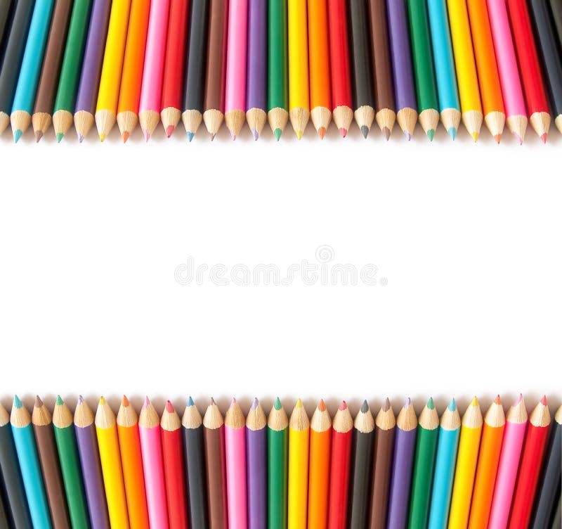 Colored Pencils in Two Rows on a White Background Stock Photo - Image ...