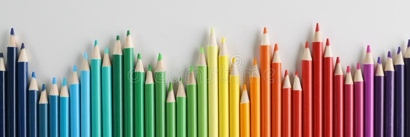 Colored Pencils Vertically in a Row in a Wave, Different in Height ...