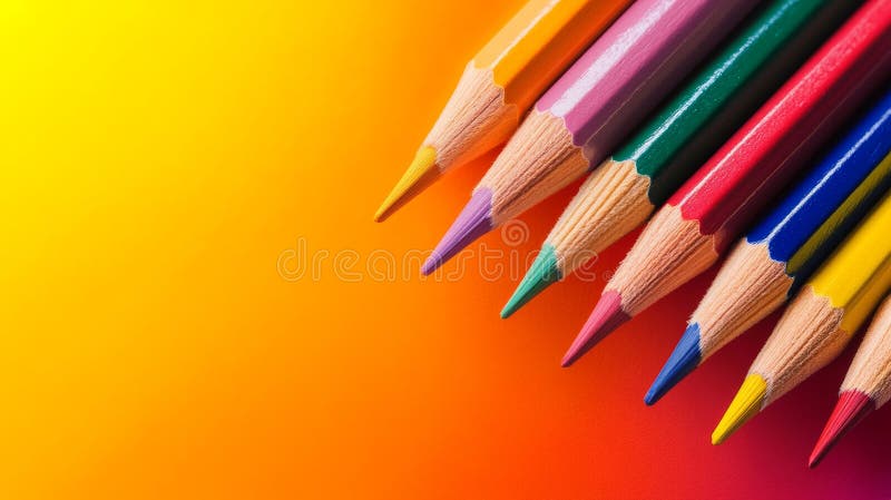 Colored Pencils on Vibrant Gradient Background, Creativity Concept ...