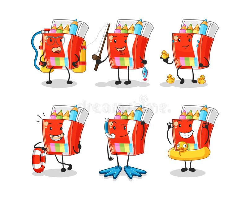 Colored Pencils Water Activity Group. Cartoon Mascot Vector Stock ...