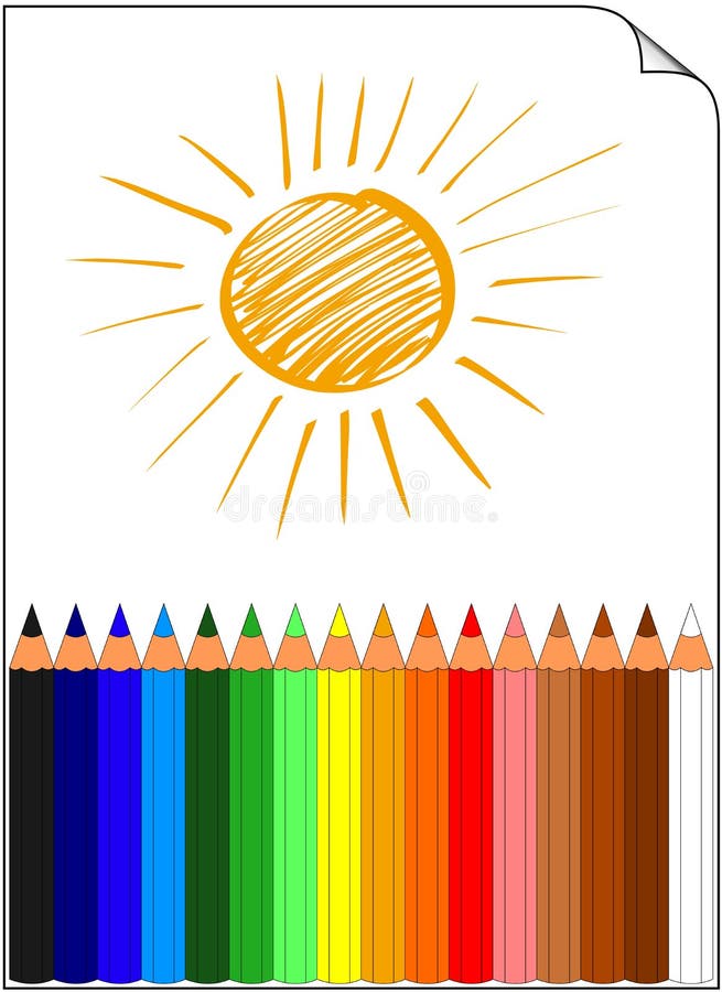 Colored pencils whit sun stock vector. Illustration of arrangement ...