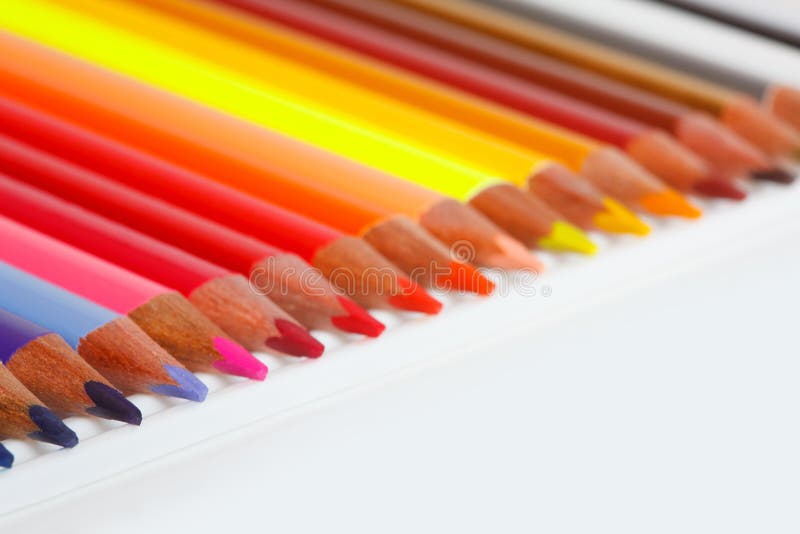 The Colored Pencils on the White Table Stock Photo - Image of colour ...